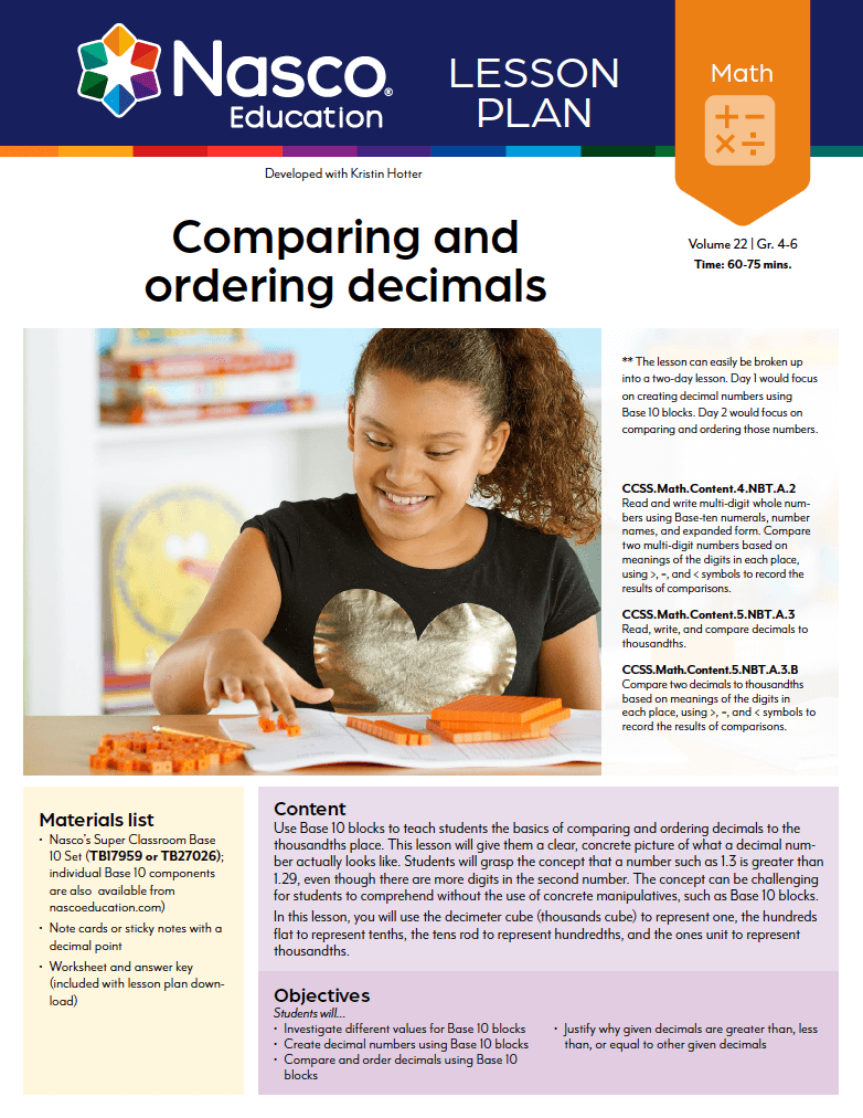 Comparing and ordering decimals