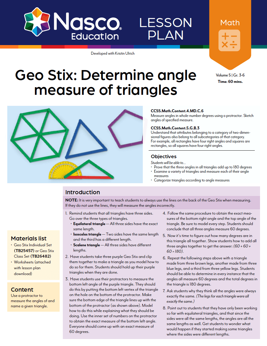 Geo Stix: Determining the Angle Measure of Triangles Lesson