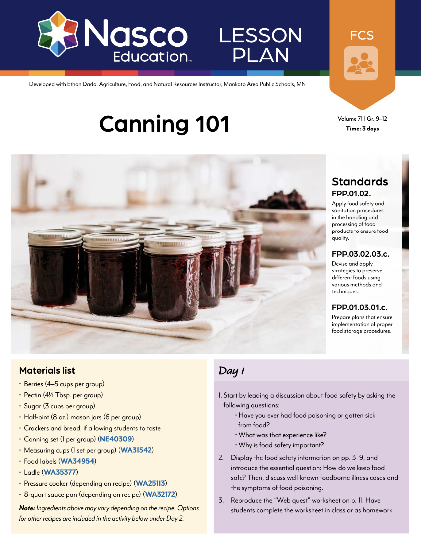 Canning 101 FCS Lesson Plan | Nasco Education
